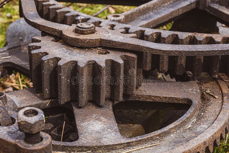 Machine with rusty gears stock image. Image of detail - 274428571
