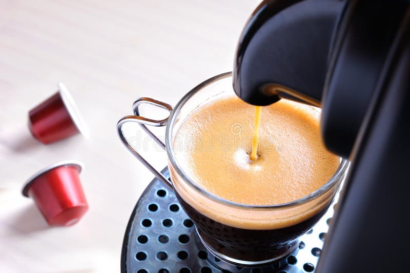Machine Serving Espresso Coffee Top View Stock Photo - Image of ...