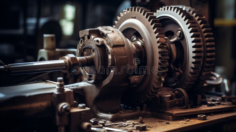 A Machine with a Silver Gear and a Silver Cylinder. Neural Network Ai ...