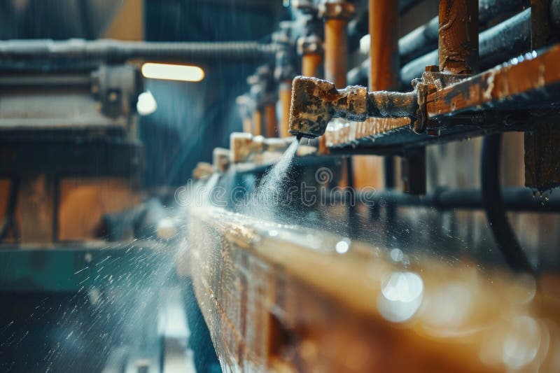 A Machine Spraying Water on a Pipe. Suitable for Industrial Concepts ...