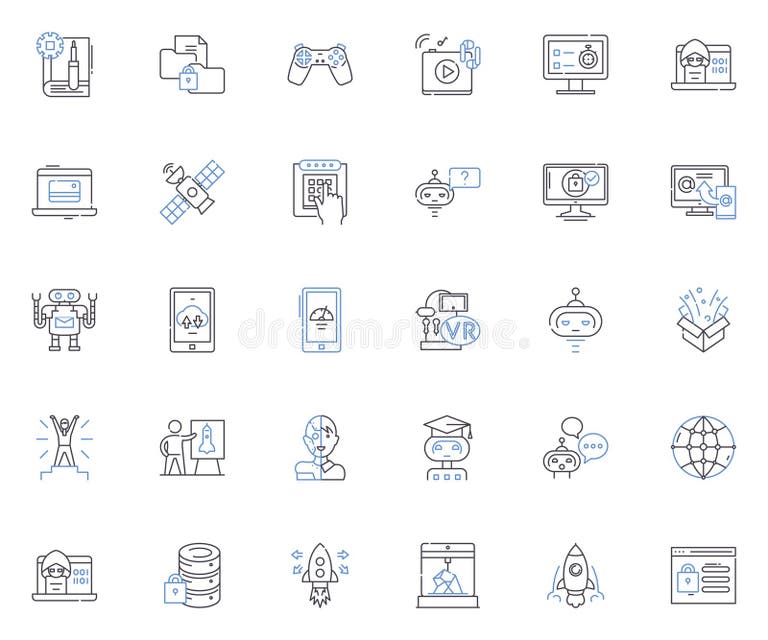 Machine System Line Icons Collection. Automation, Robotics, Mechanization, Integration ...