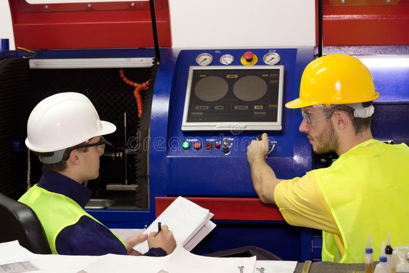 Workers for the Machine Control Panel Stock Image - Image of adult ...