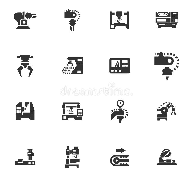 Machine tool icons set stock illustration. Illustration of industrial ...