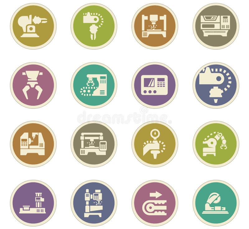 Machine tool icons set stock illustration. Illustration of industrial ...