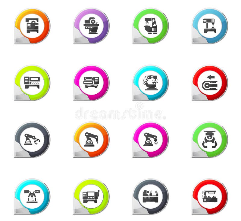 Machine tool icons set stock illustration. Illustration of industrial ...