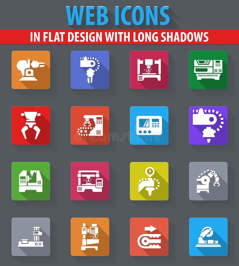 Machine tool icons set stock vector. Illustration of manufacturing ...