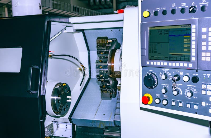 Machine Tool in Metal Factory with Drilling Cnc Machines Stock Photo ...