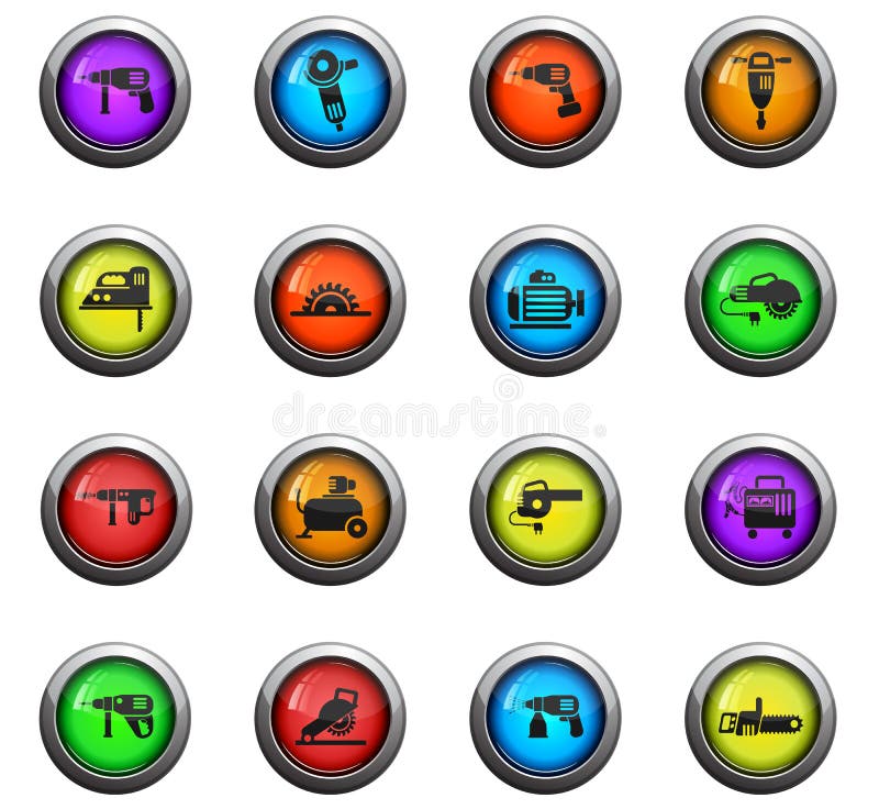 Machine tools icon set stock illustration. Illustration of machine ...