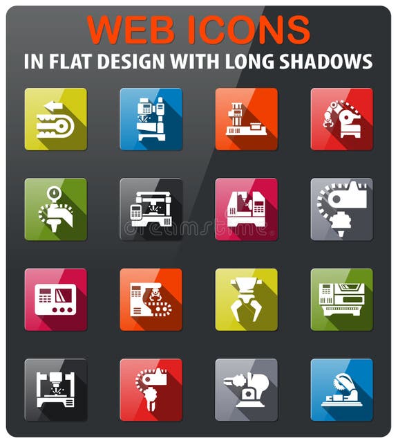 Machine tools icon set stock illustration. Illustration of technology ...