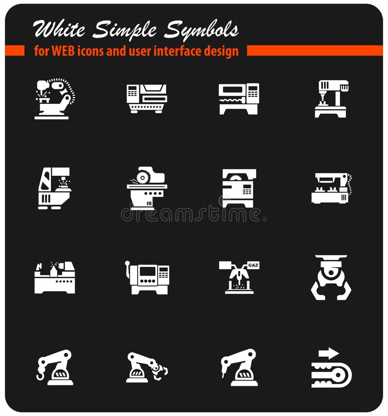Machine tools icon set stock illustration. Illustration of modern ...