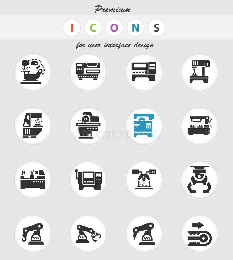 Machine tools icon set stock vector. Illustration of hard - 123057346