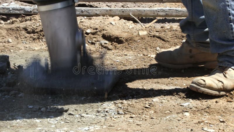 Machine, Vibratory Hammer Power Tool, during Sidewalk Stock Footage ...
