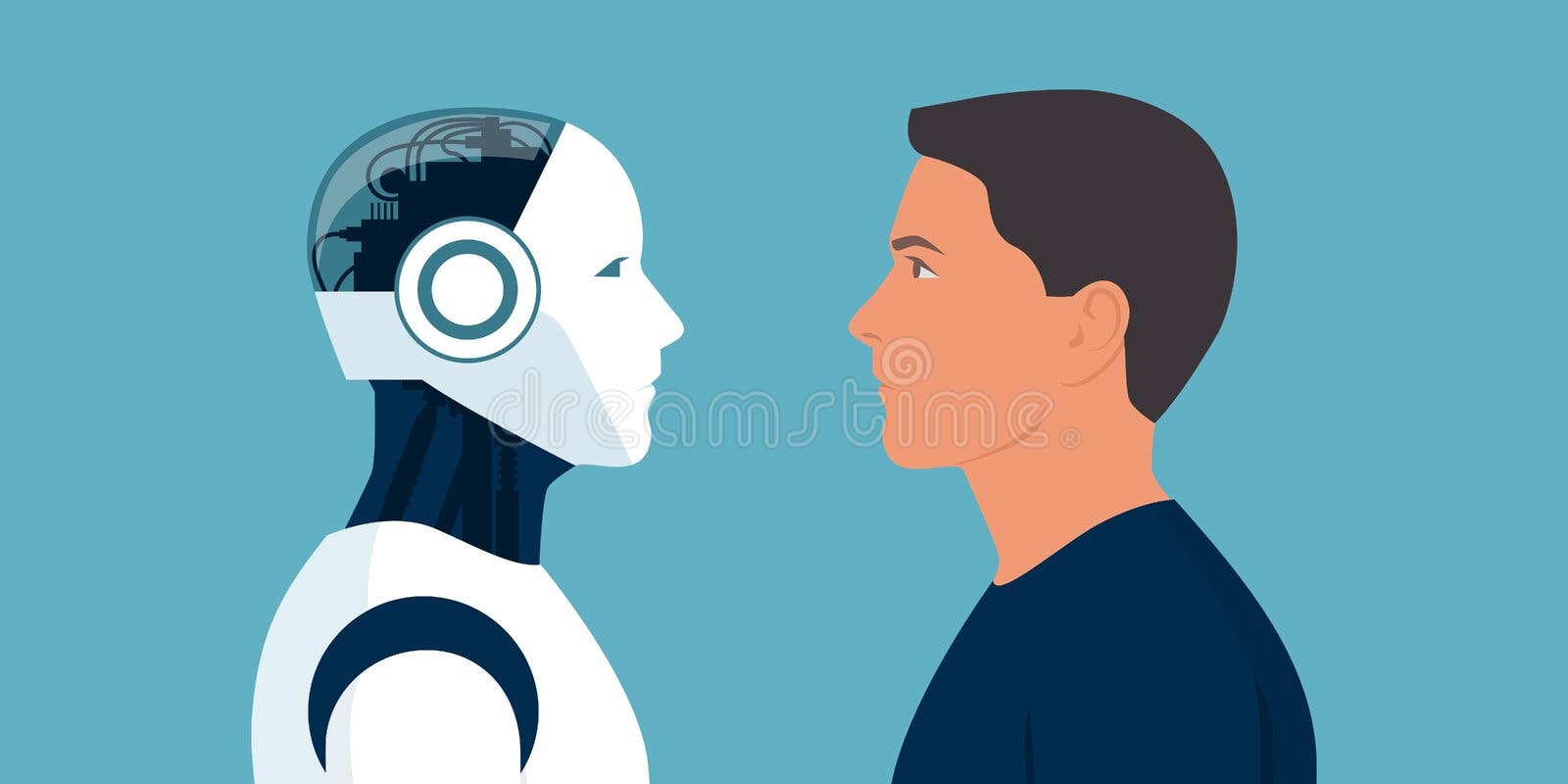 Machine Vs Human: Robot and Man Facing Each Other Stock Vector ...
