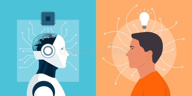 Machine Vs Human: Robot and Man Facing Each Other Stock Vector ...