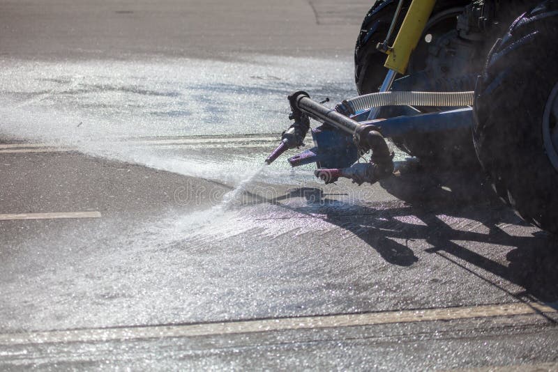 The Machine Washes the Road with Water Stock Image - Image of city ...