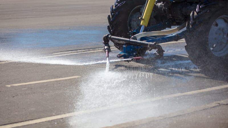 The Machine Washes the Road with Water Stock Image - Image of transport ...