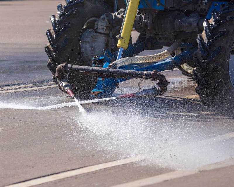 The Machine Washes the Road with Water Stock Image - Image of ...