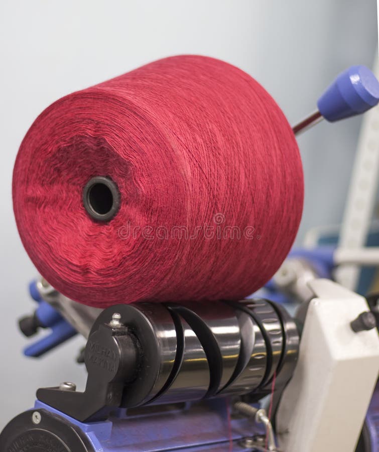 Machine for Winding Yarn with Red Thread in the Production Stock Image ...