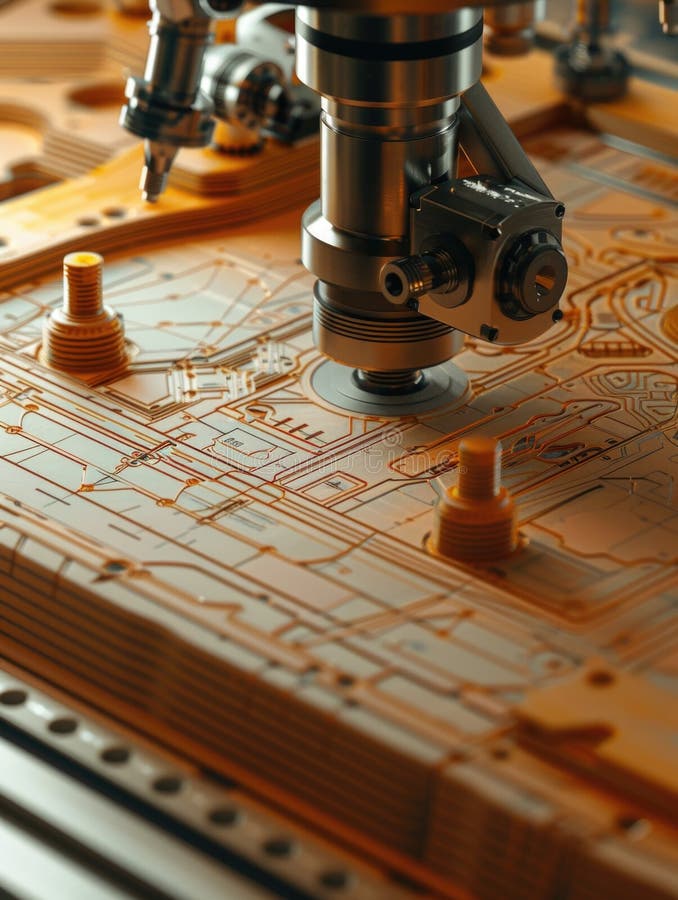 Machine Working on Circuit Board Close Up Stock Illustration ...