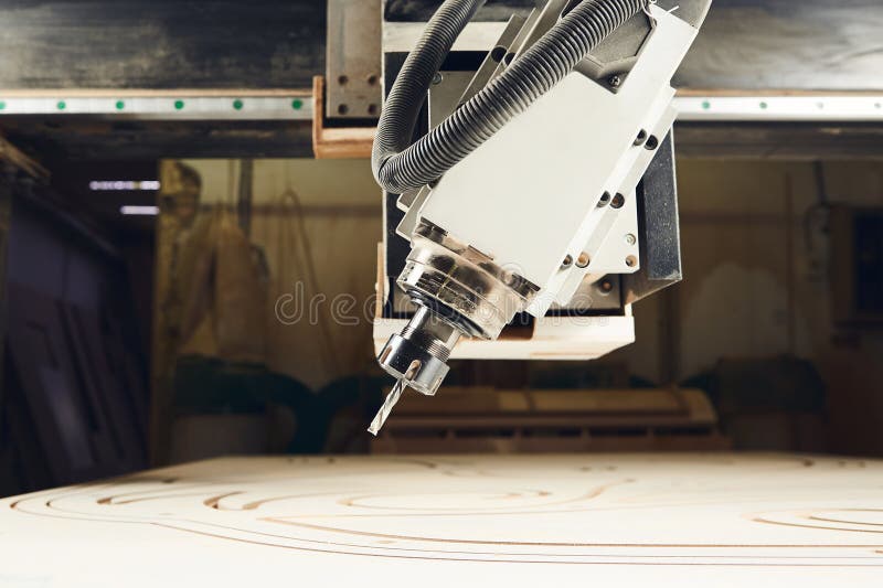 Cnc Machine Working, Cutting Wood. Woodwork Industry Stock Photo ...