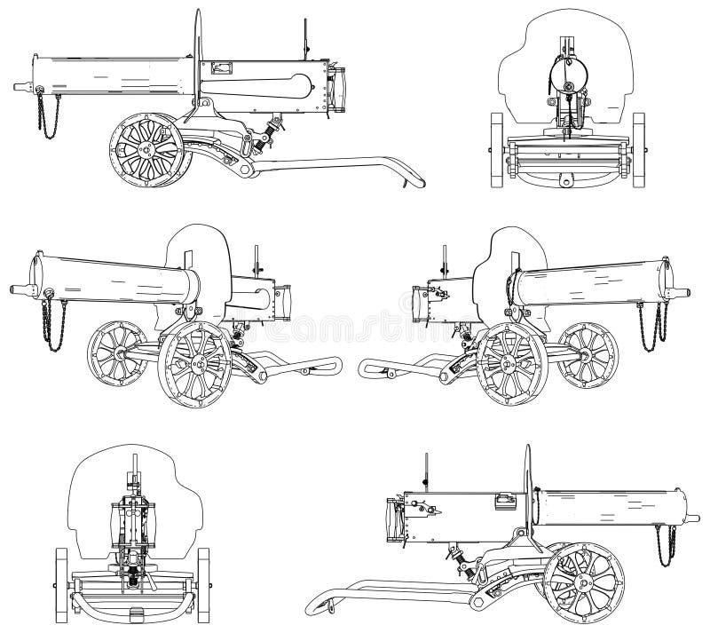 Machinegeweer Maxim Vector 01 Vector Illustratie - Illustration of ...