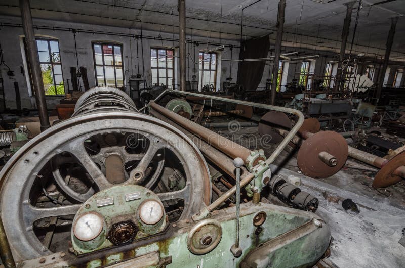 Machinery in Abandoned Textile Factory Stock Photo - Image of operation ...