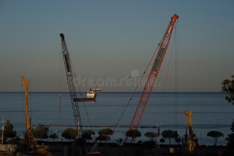Machinery on the Construction Site, in the Background the Sea and the ...