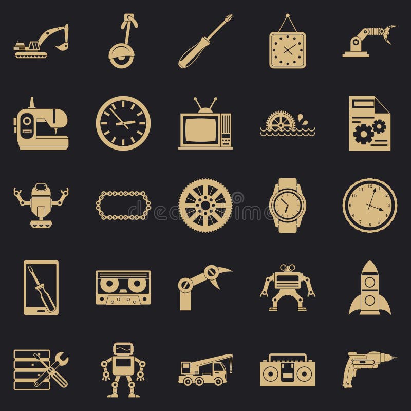Machinery Icons Set, Simple Style Stock Vector - Illustration of ...