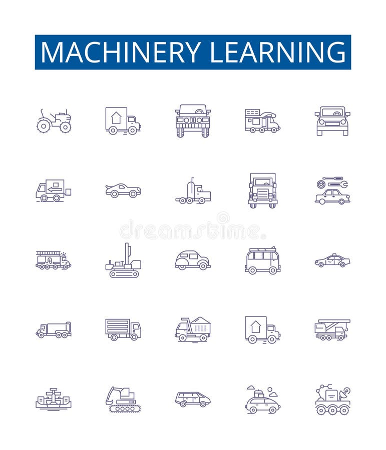 Machinery Learning Line Icons Signs Set. Design Collection of Machine, Learning, Artificial ...