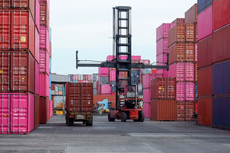 Machinery for Lifting Containers in Storage Yards Stock Photo - Image ...