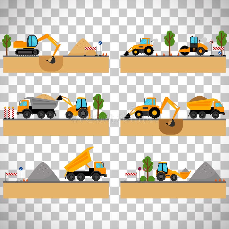 Machines De Chantier Sur Le Fond Transparent Illustration de Vecteur ...