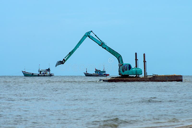 Machines are Dredging Sand in the Sea Stock Image - Image of ...