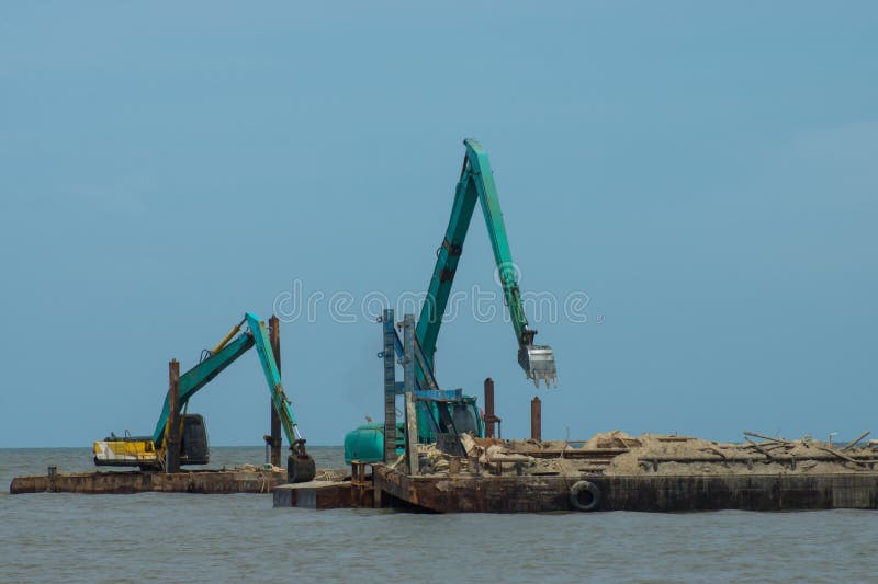 Machines are Dredging Sand in the Sea Stock Image - Image of excavator ...
