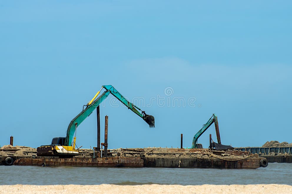 Machines are Dredging Sand in the Sea Stock Image - Image of dredge ...