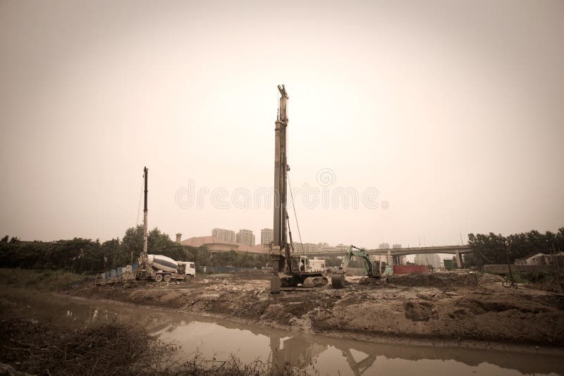 Machines Working on Building Site Stock Photo - Image of equipment ...