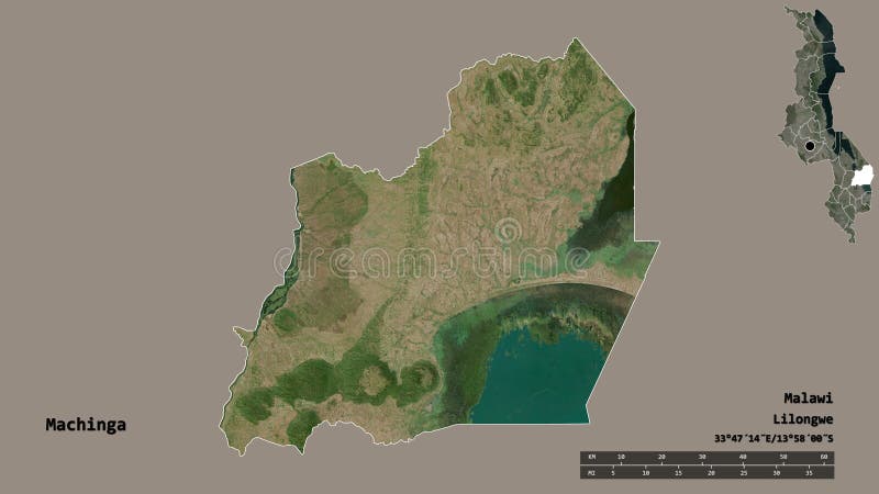 Machinga, District of Malawi, Zoomed. Satellite Stock Illustration ...