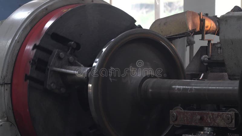 Machining Axles of Rail Vehicles on a Large Lathe. Stock Video - Video ...