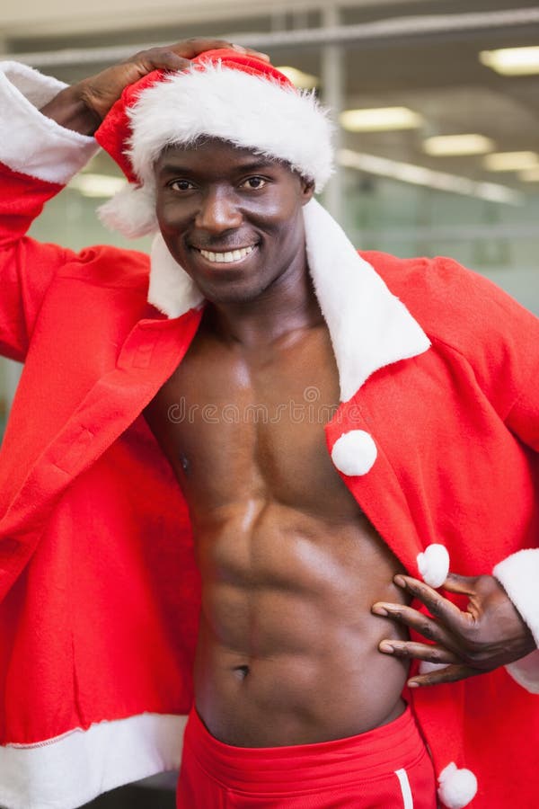 Macho Man in Santa Costume at the Gym Stock Image - Image of festivity ...