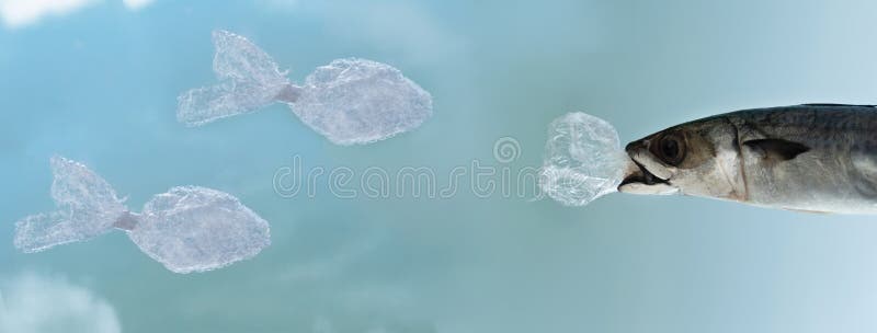 Plastic Garbage Fish with Blue Wavy Water Showing Marine Debris ...