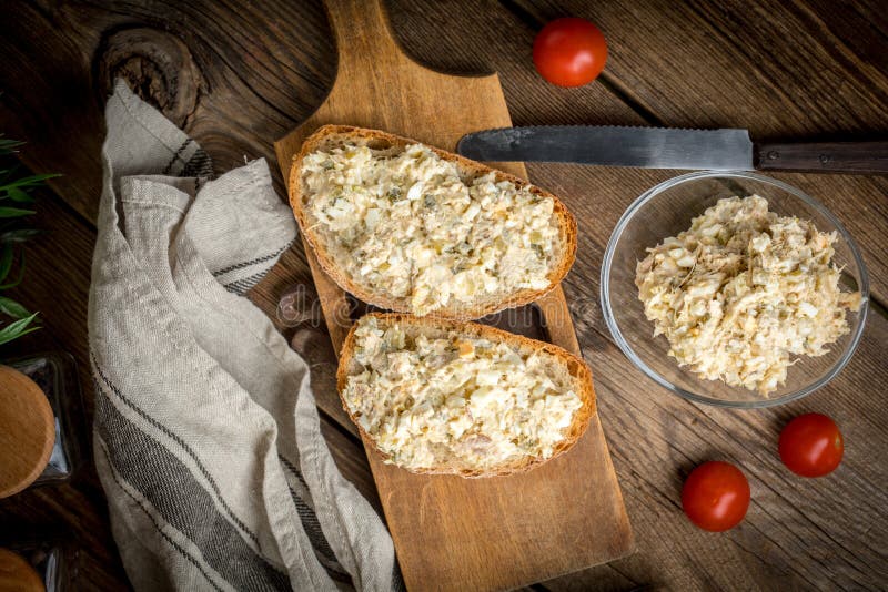Mackerel fish paste. stock image. Image of bruschetta - 107502715
