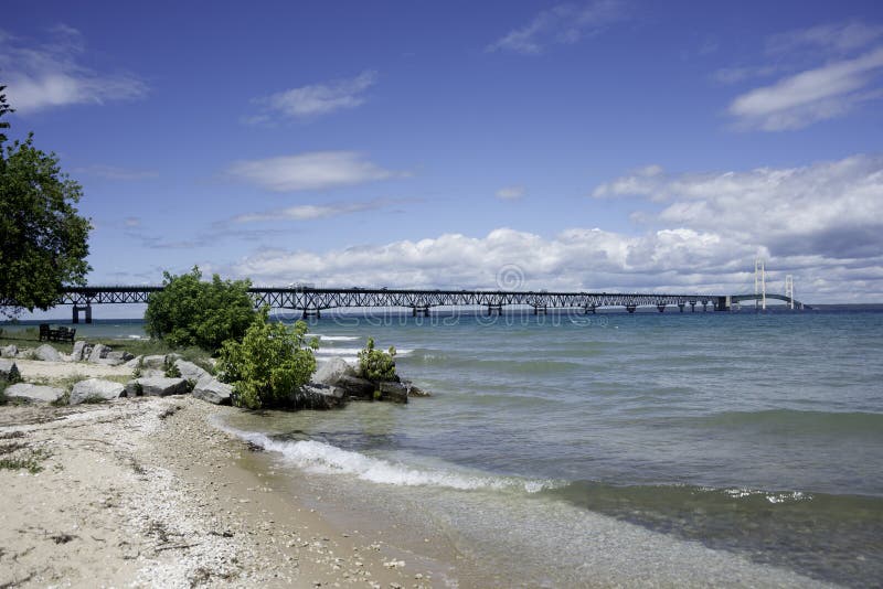 Mackinac Bridge in Upper Peninsula of Michigan. Stock Image - Image of ...