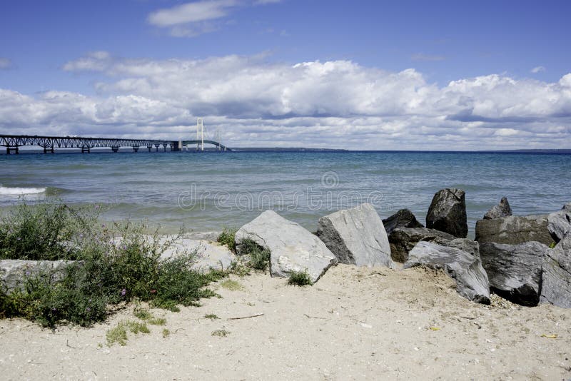 Mackinac Bridge in Upper Peninsula of Michigan. Stock Photo - Image of ...