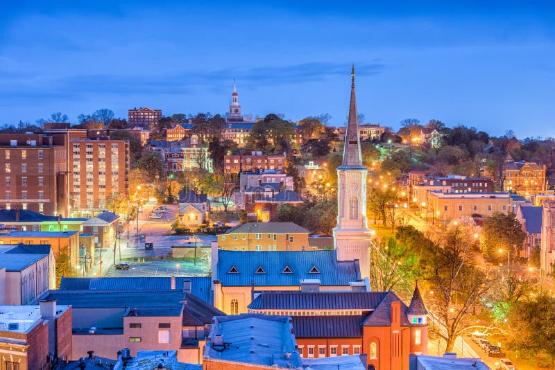 Macon, Georgia, USA Historic Downtown Skyline at Dusk Stock Image ...