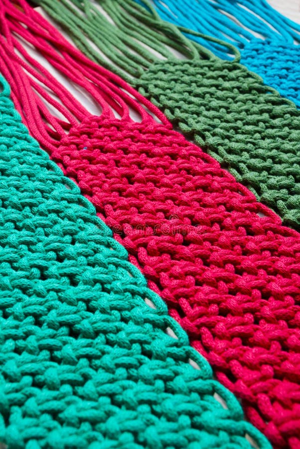 Macrame Technique, a Square Knot of Multi-colored Threads. Stock Photo ...