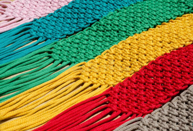 Macrame Technique, a Square Knot of Multi-colored Threads Stock Image ...