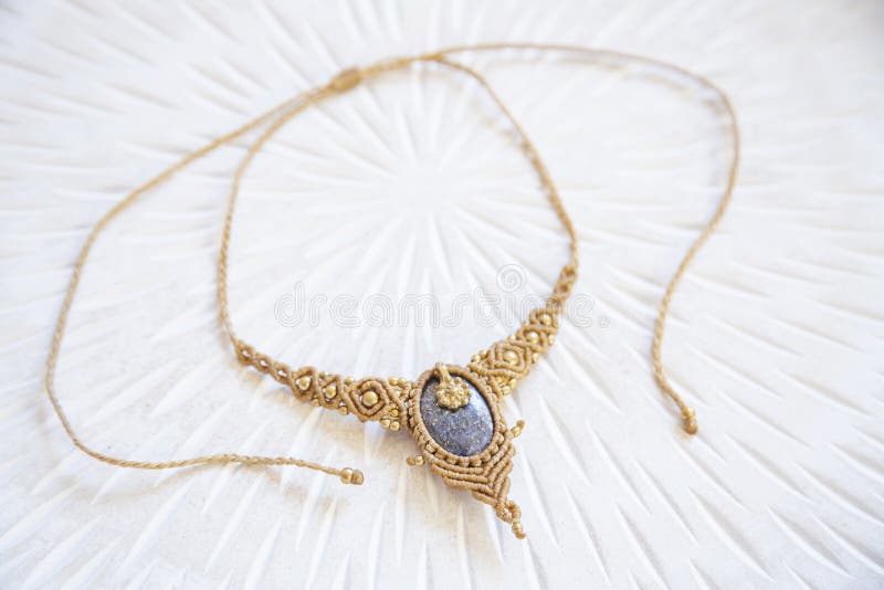 Waxed String Necklace with Gemstone Lapis Lazuli Stock Photo - Image of ...
