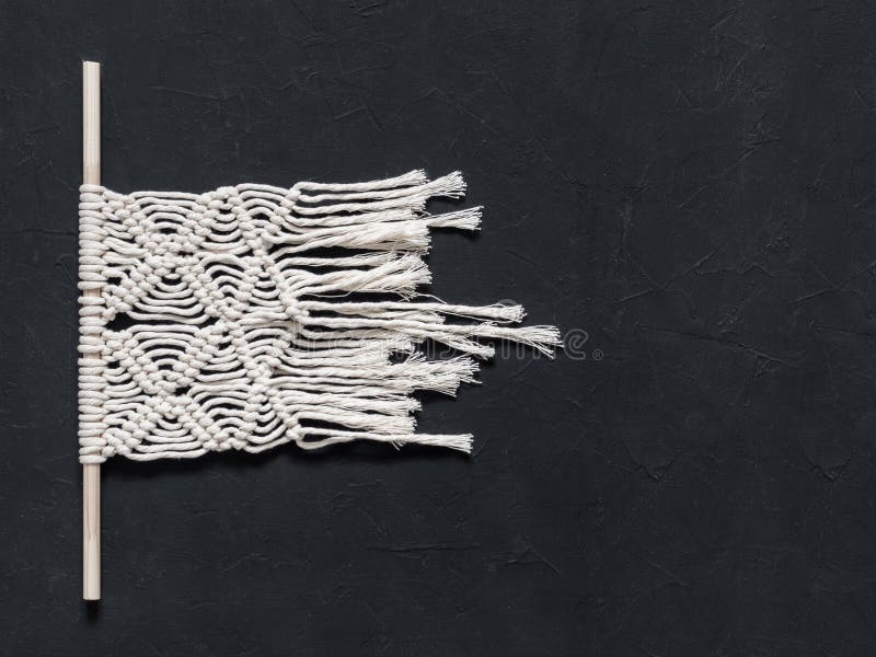 Macrame. Macrame Weaving. White Thread, Black Background, Closeup Stock ...