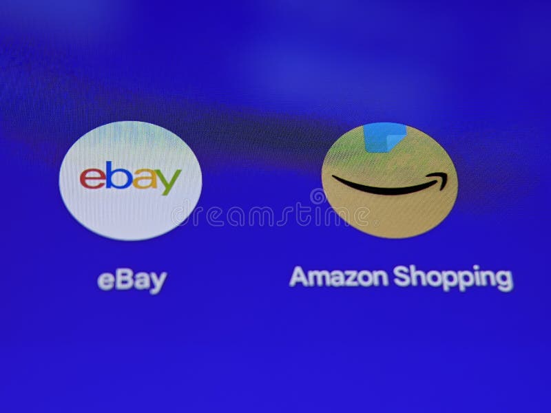 Macro of Ebay and Amazon Shopping Apps on Smartphone Display Editorial ...