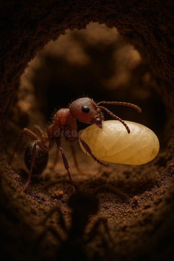 Macro of Ant Carrying Its Egg Stock Illustration - Illustration of ...