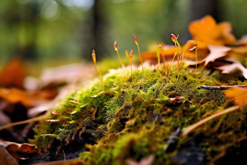 Macro of Autumn Moss Detailed Shot of Moss in Autumn Colors Stock ...
